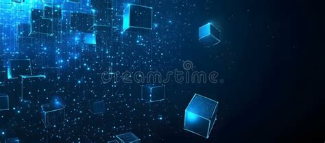 Abstract Glowing Digital Blocks Forming A Network Blockchain Technology And Data Connectivity