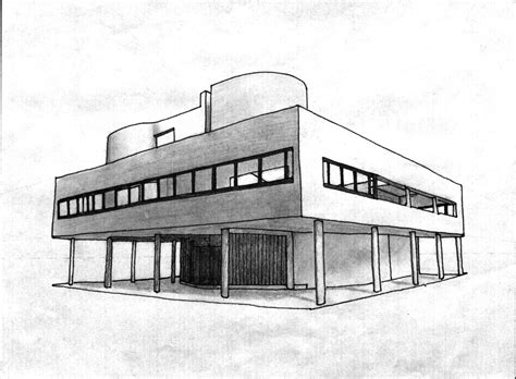 Le Corbusier Villa Savoye Elevations Buildings Sketch Architecture My