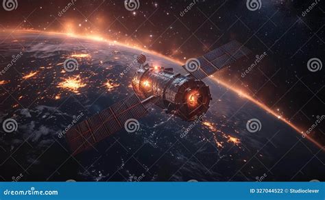 Satellite Orbiting Earth With Solar Panels Extended Capturing