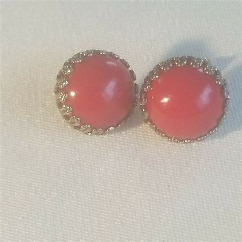 Vintage Red Cabochon Faux Coral High Prongs Post Pierced Costume