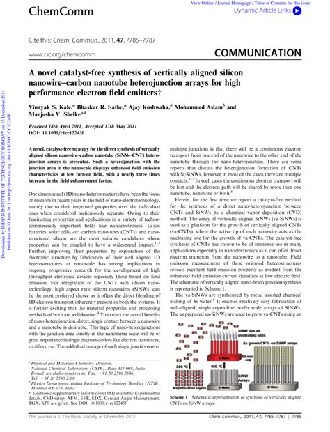 PDF A Novel Catalyst Free Synthesis Of Vertically Aligned Silicon
