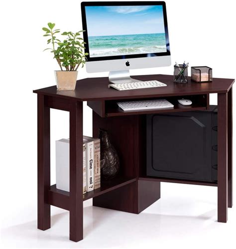 Tangkula Corner Desk With Keyboard Tray Triangle Corner Computer Desk