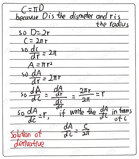Solved A circle circumference is given by C π D Its area is given by A π r where D is