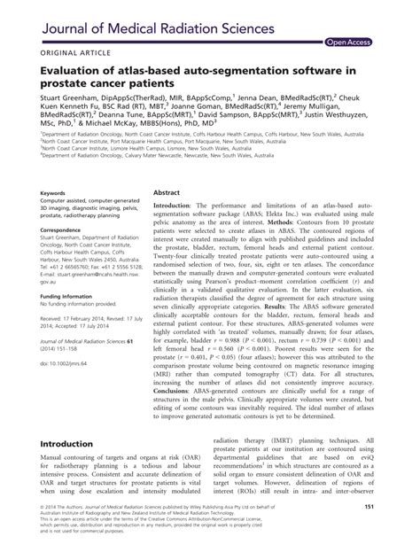 Pdf Evaluation Of Atlas Based Auto Segmentation Software In Prostate
