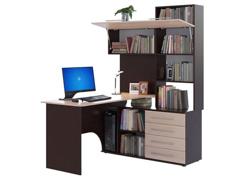 Стіл письмовий компютерний Xdesk 14 з шафою надбудовою ящиками та полицями Венге Білений дуб