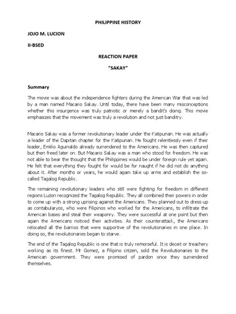 Philippine History Reaction Paper