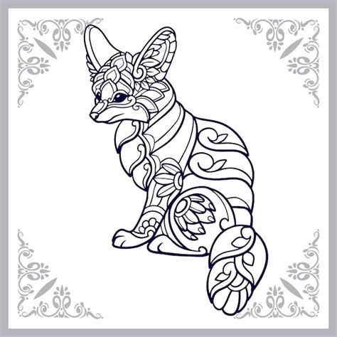 흰색 배경에 고립 된 Fennec 여우 만다라 예술 프리미엄 벡터