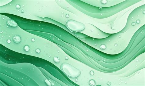 Abstract Green Waves With Water Droplets Creating A Soothing And Refreshing Background Stock