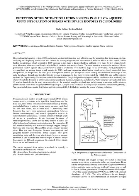Pdf Detection Of The Nitrate Pollution Sources In Shallow Aquifer Using Integration Of Rsandgis
