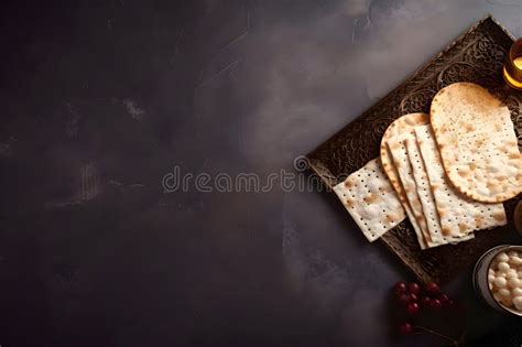 Jewish Traditional Matzah Bread On A Black Background Passover