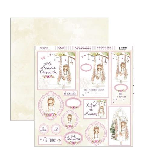 Papel scrap comunion niña cenefas y textos ideal para albums comunion