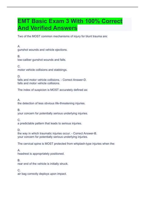 EMT Basic Exam With Correct And Verified Answers EMT Basic Stuvia US
