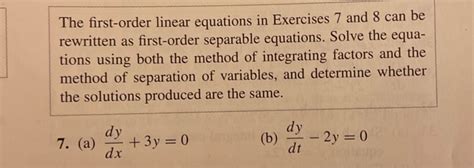 Solved The First Order Linear Equations In Exercises 7 And 8