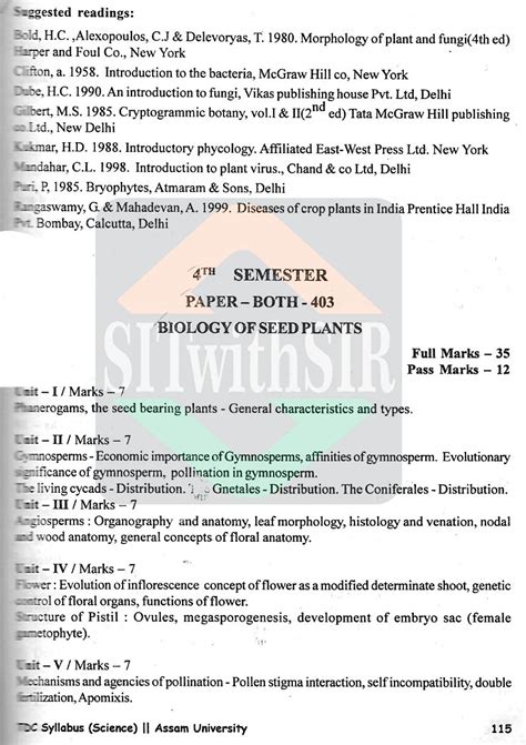Botany Honours Syllabus For 4th Semester Of Assam University Silchar