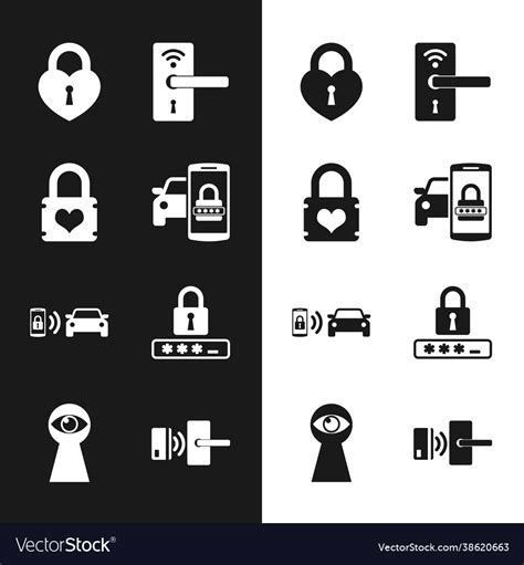 Set Smart Car Security System Padlock With Heart Vector Image