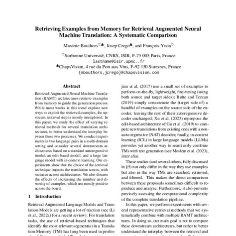 Retrieving Examples From Memory For Retrieval Augmented Neural Machine Translation A Systematic