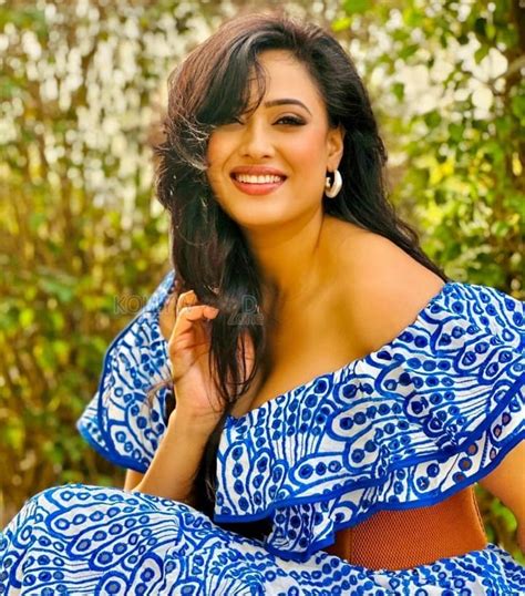 Beautiful Shweta Tiwari In A Blue Ruched Designer Off Shoulder Dress