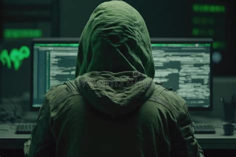 Hacker In Black Hoodie Hacking And Internet Security Concept