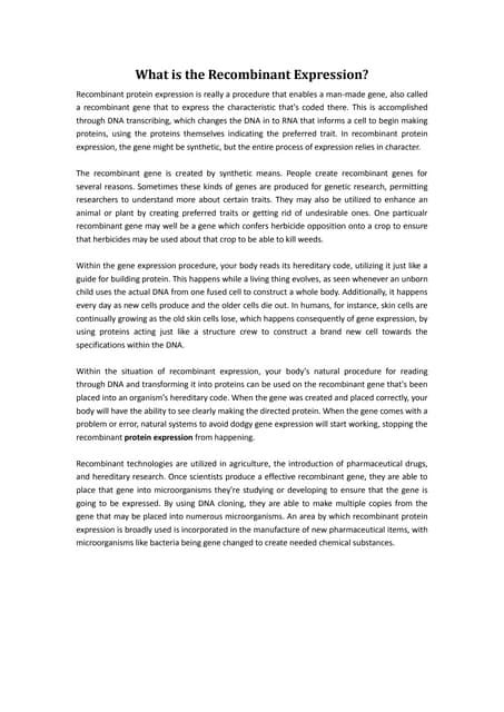 What Is The Recombinant Expression Pdf