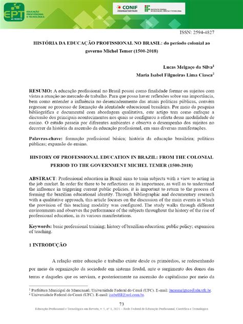 História Da Educação Profissional No Brasil Pdf