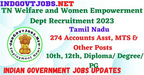 Tn Welfare And Women Empowerment Dept Recruitment 2023 274 Accounts