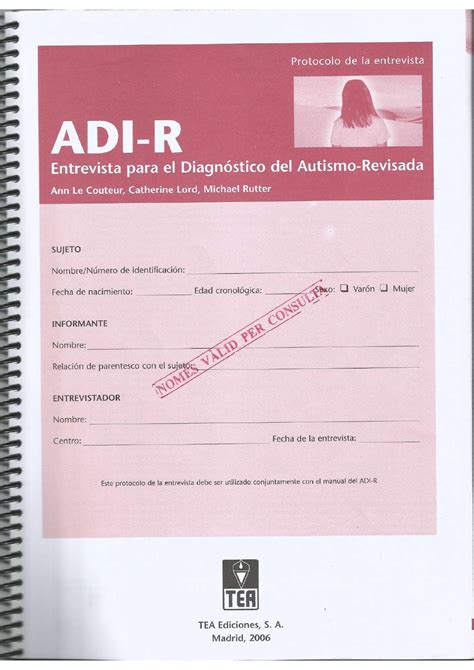 ADI R Evaluación Neuropsicológica y elaboración de informes