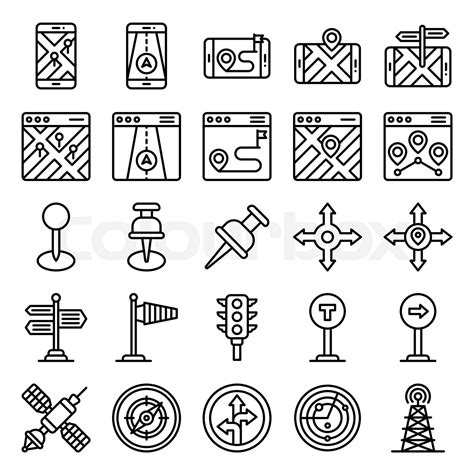 Location Map And Navigation Line Icon Set 3 Stock Vector Colourbox