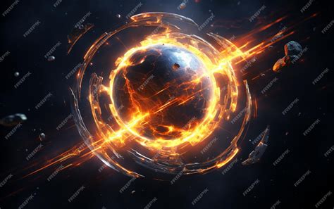 Premium Photo Glowing Spaceship Orbits Sphere In Deep Space