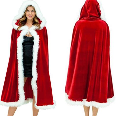 Deluxe Red Velvet Christmas Hooded Cape Cloak Costume