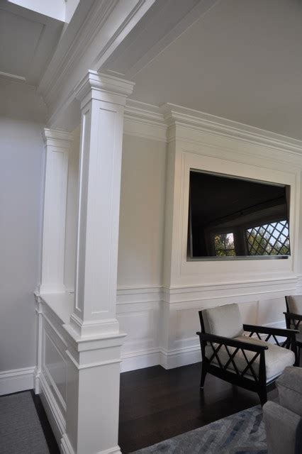 Column And Pilaster Partition At Tv Room Wainscoting All Around