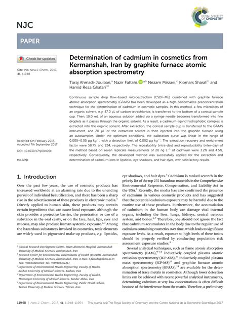 Pdf Determination Of Cadmium In Cosmetics From Kermanshah Iran By
