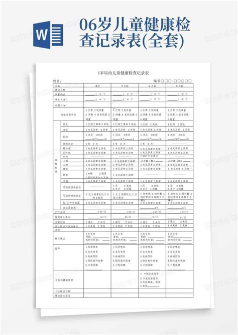 0 6岁儿童健康检查记录表全套word模板下载编号qdobyxea熊猫办公