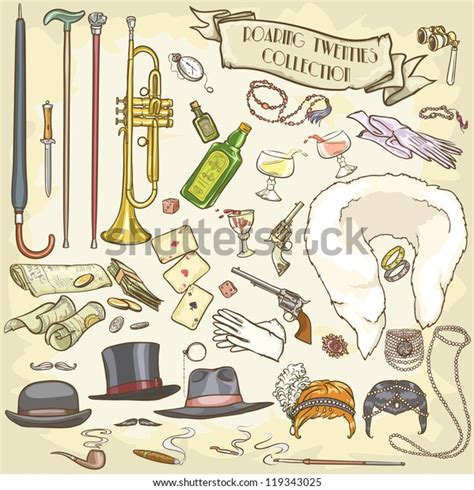Roaring Twenties Collection Mens Womens Vintage Stock Vector Royalty