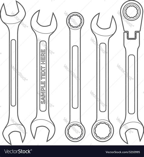 Various Types Outline Wrench Set Vector Image