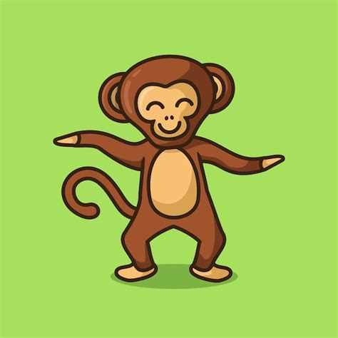 원숭이 춤 만화 캐릭터 평면 디자인 스타일 프리미엄 벡터