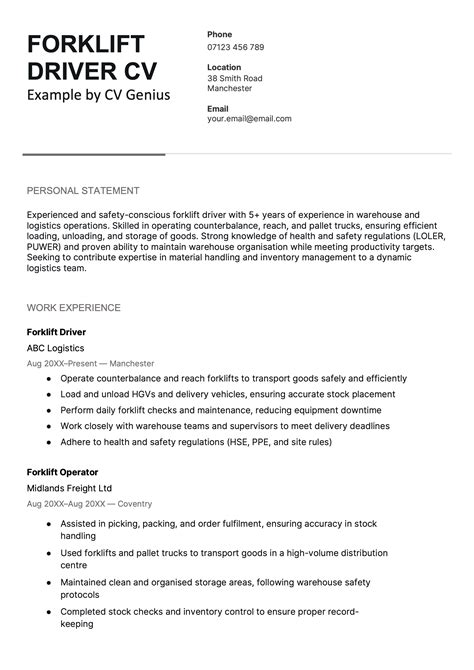 6 Driver Cv Examples Template And Writing Tips