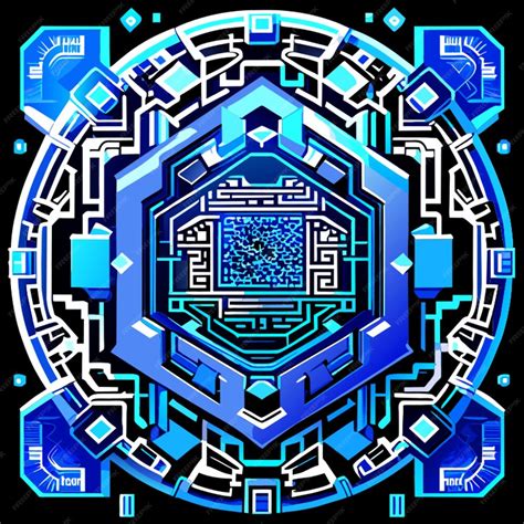 qr 바코드 블루 회로판 디지털 qr 코드 터 일러스트레이션 프리미엄 벡터