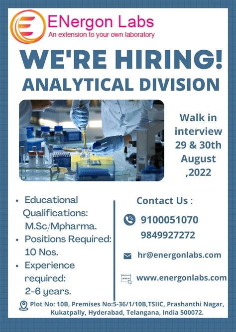 Energon Labs Pvt Ltd Walk In Interviews For Analytical Division On