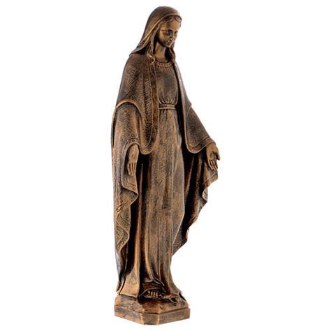 Statue Vierge Miraculeuse 62 Cm Poudre Marbre Carrare Effet Bronze POUR
