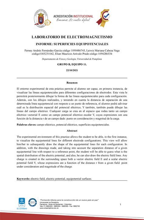 Informe Superficies Equipotenciales LABORATORIO DE ELECTROMAGNETISMO