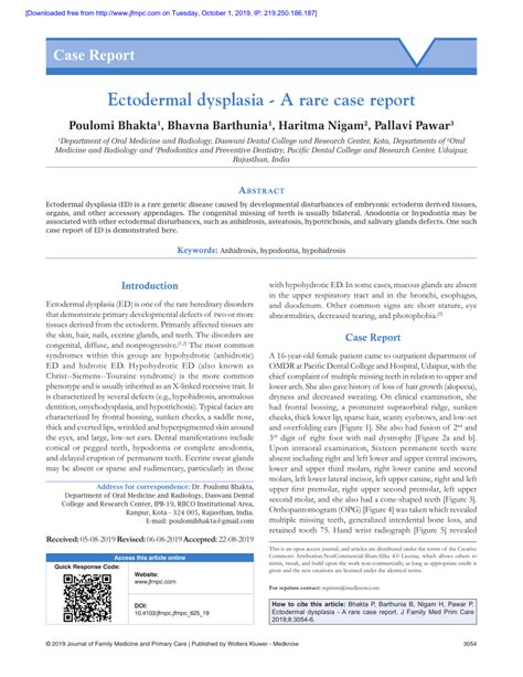 Pdf Ectodermal Dysplasia A Rare Case Report