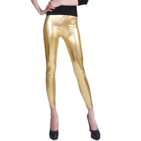 Hde Footless Liquid Metallic Leggings Shiny Wet Look