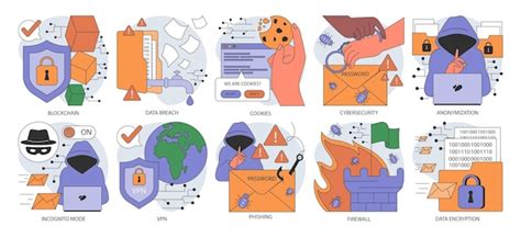 Premium Vector Data Privacy Set Cyber Or Web Security Safety Of A Digital Device Or Database