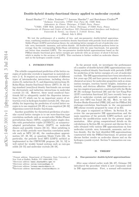 Pdf Double Hybrid Density Functional Theory Applied To Molecular Crystals
