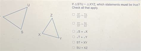 solved if stu xyz which statements must be true check all that