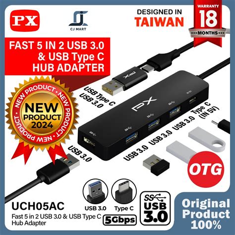 ฮบแปลง USB Type C USB 3 0 OTG Type C 5 in 2 PX UCH05AC Shopee Thailand