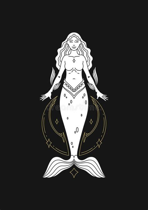 Pisces Woman Mermaid Zodiac Line Art Deco Contoured Silhouette