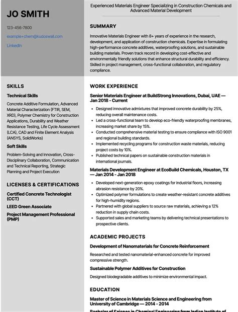 Materials Engineer Resume Example Build Your Resume