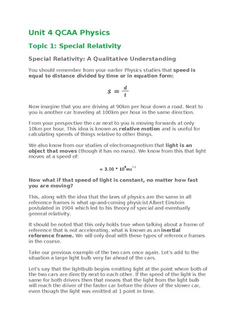 Unit QCAA Physics Unit QCAA Physics Topic Special Relativity Special Relativity A