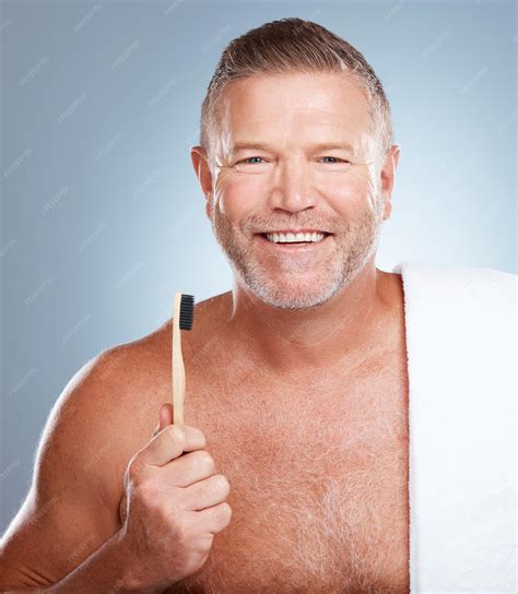 Premium Photo Happy Portrait Or Old Man Brushing Teeth With Dental